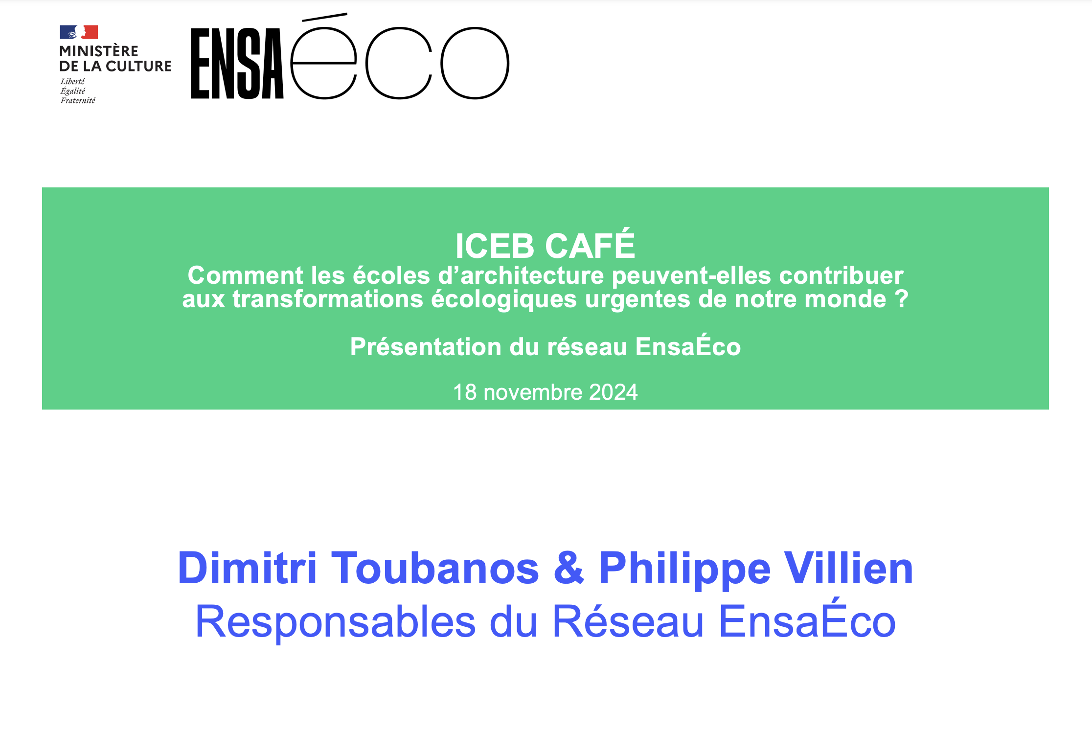 ICEB Café : ENSA ECO avec Dimitri Toubanos et Philippe Villien (PDF) - ICEB